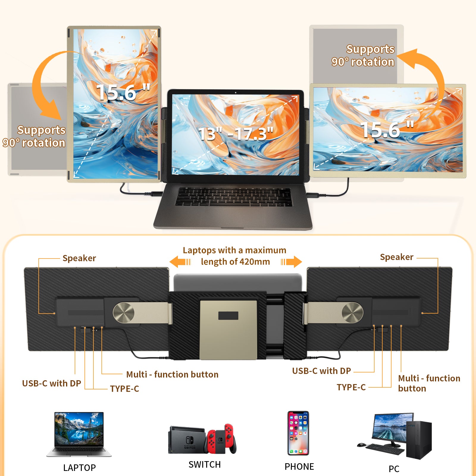 BOSII S6 15.6" Triple Laptop Screen Extender Monitor 1080P FHD IPS ...