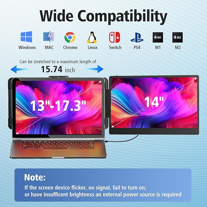 BOSII S1 14″ Dual Laptop Screen Extender Monitor 1080P IPS – Bosii