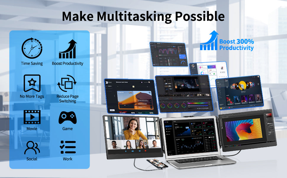 Bosii S2 14 ″ Triple Laptop Screen Extender Monitor